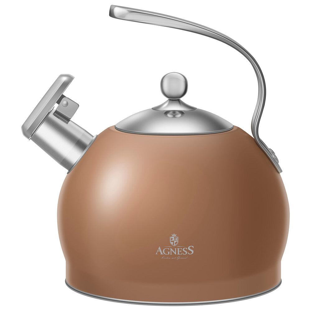 Чайник agness со свистком 3,2л, термоаккумулирующее дно, 304 сталь, индукция KSG-948-1002