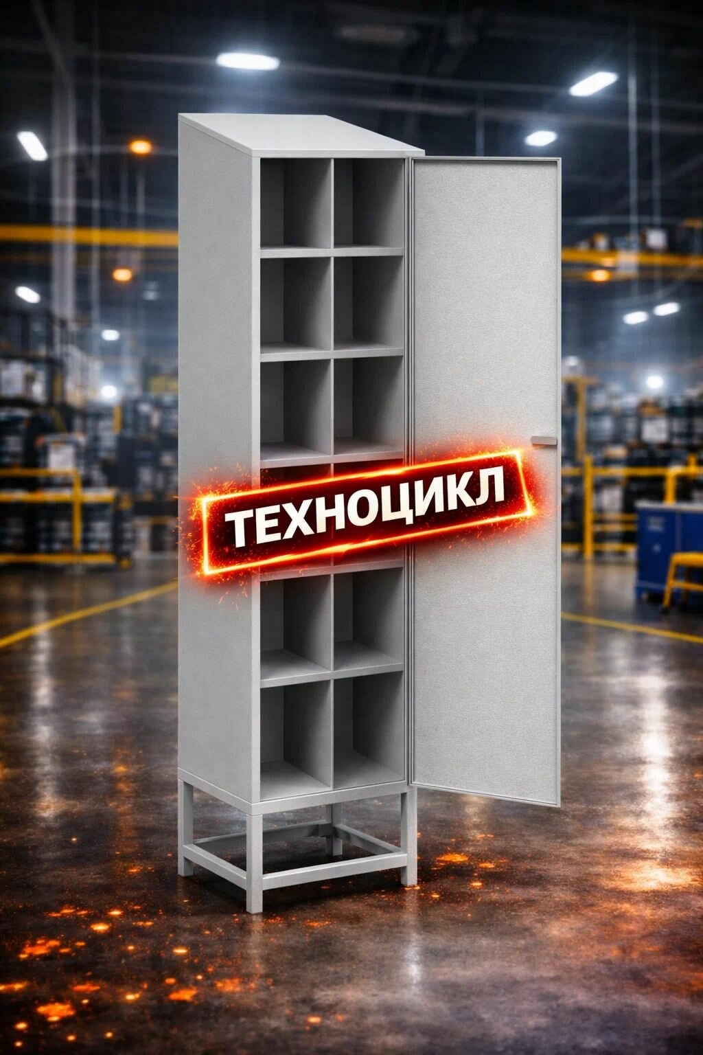 Металлический шкаф для 12 противогазов ХПГ-12/п, с дверью, наклонная крыша 2100х300х396 мм техноцикл