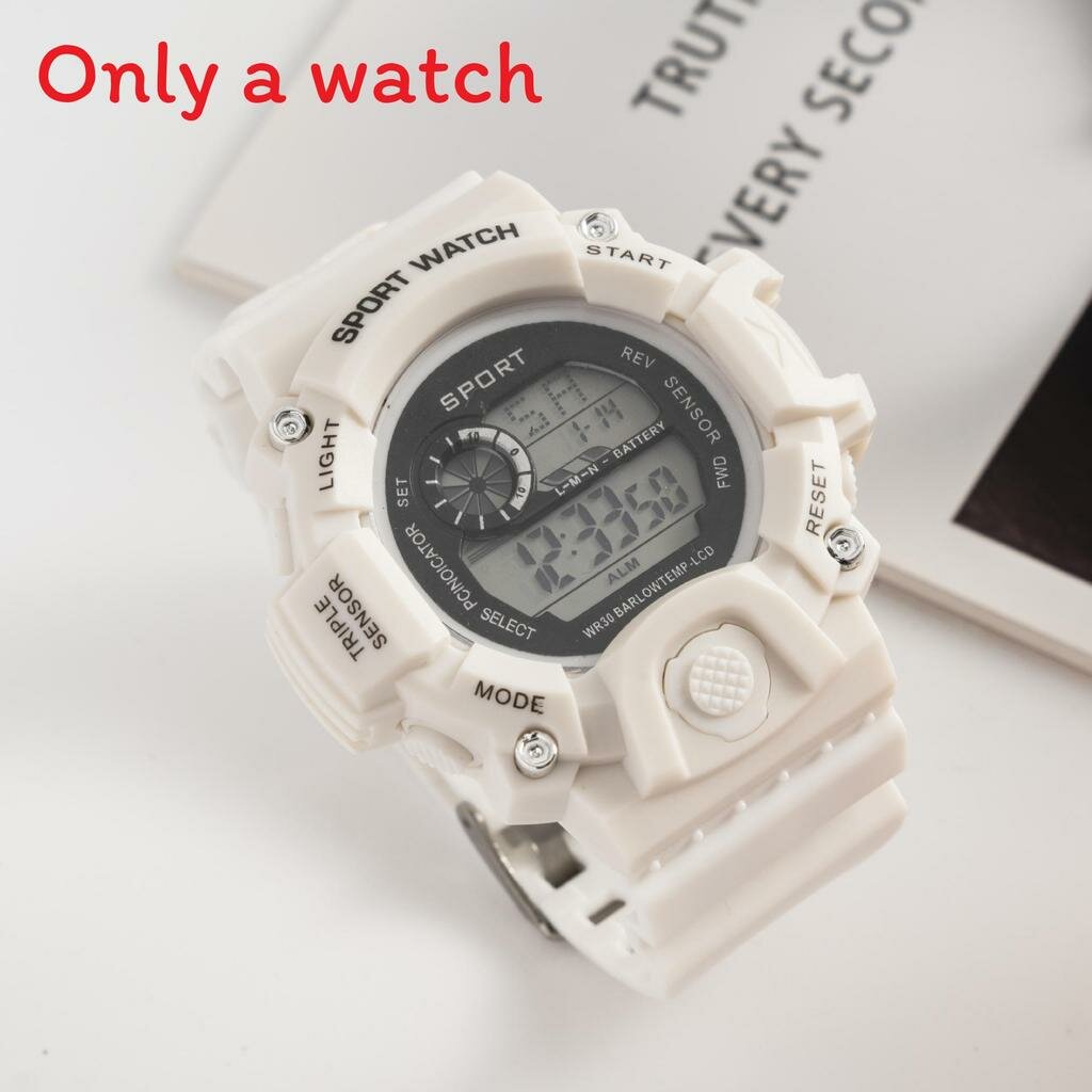 Футляр спортивные электронные часы унисекс с дисплеем светодиод и подсветкой ночной белый