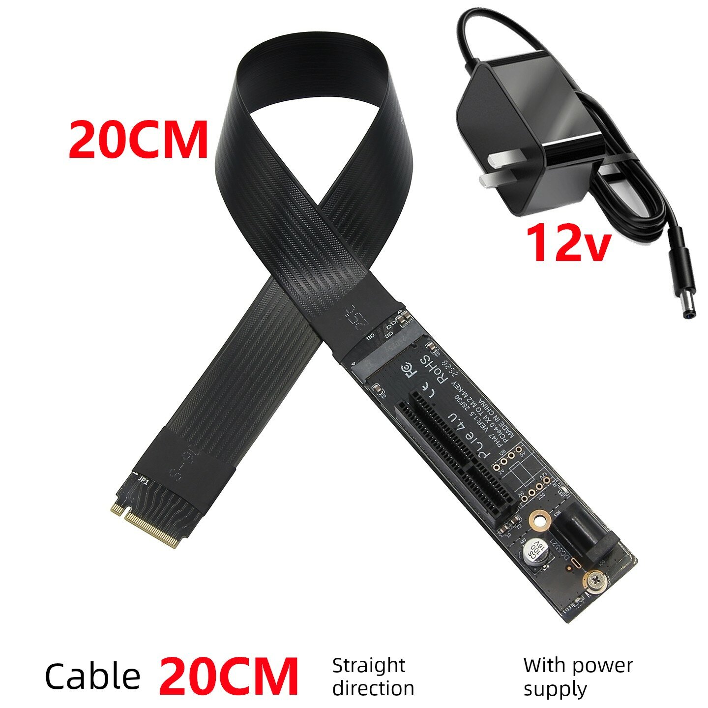 Прямой адаптер M.2 к PCIe x4 с питанием от DC, кабель 20 см для ноутбуков, поддерживает видеокарту, звуковую карту,
