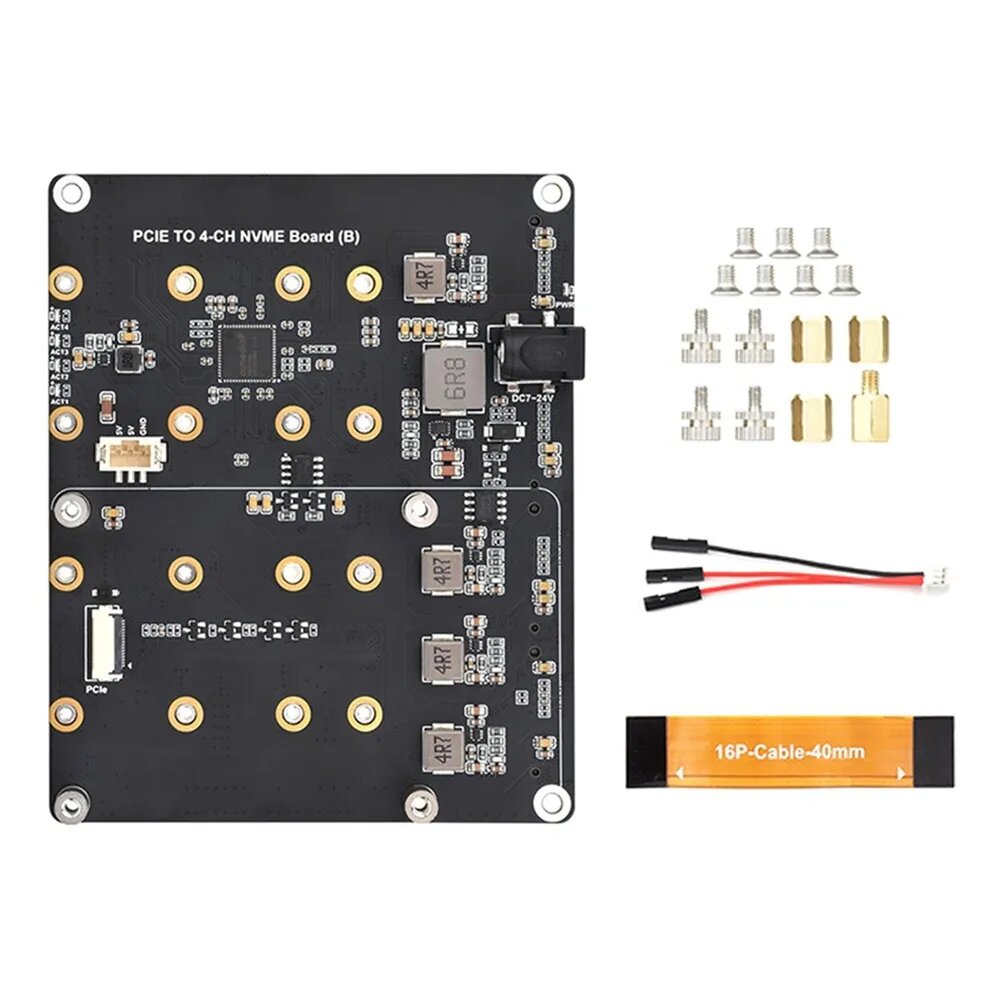 Waveshare Плата Адаптера Для Raspberry Pi 5 PCIe На 4-Канальный M.2 NVMe SSD