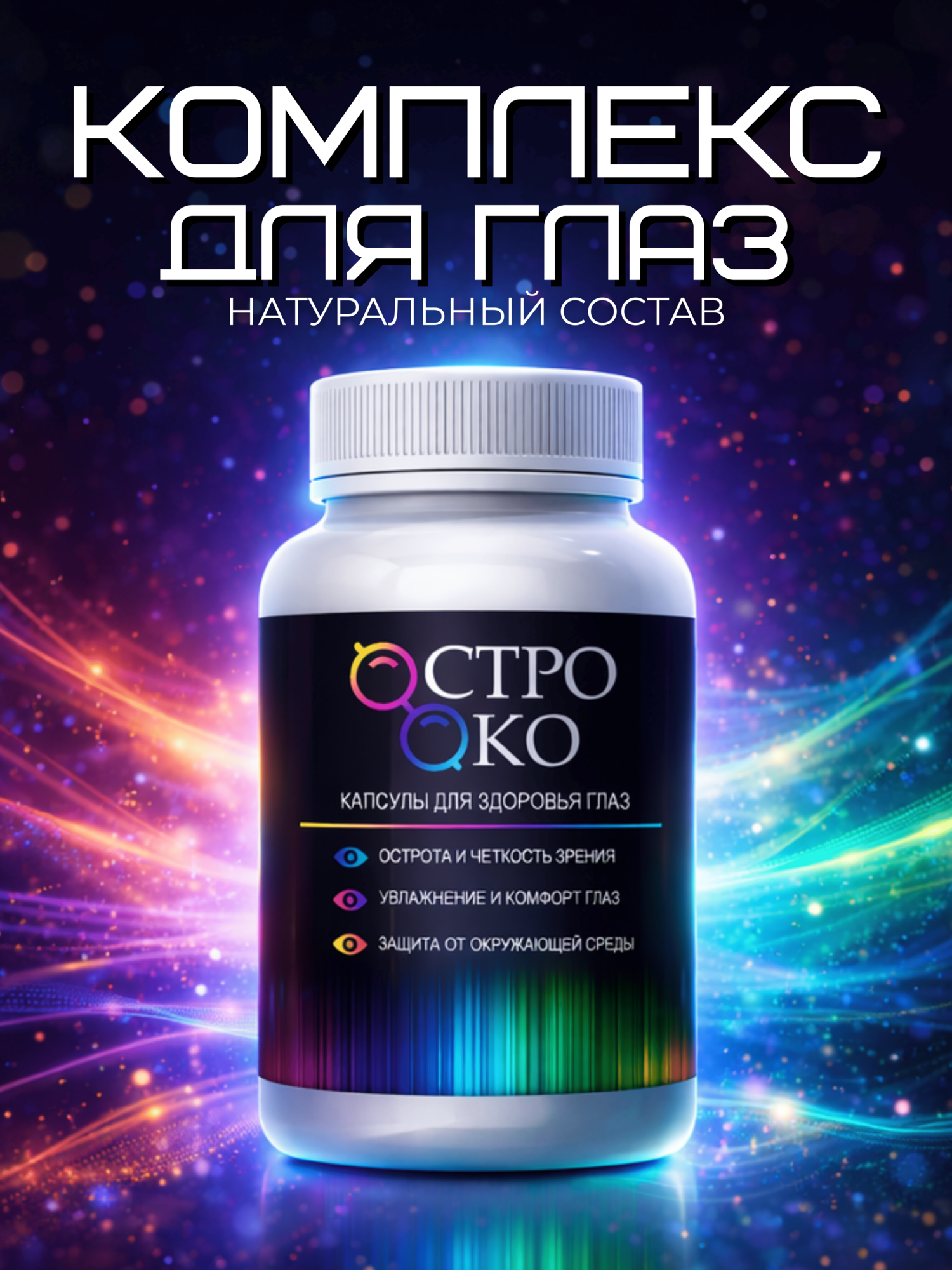 Витамины для глаз для улучшения зрения Остро Око: с черникой и зеаксантином, для поддержки зрения, 60 шт. по 500 мг