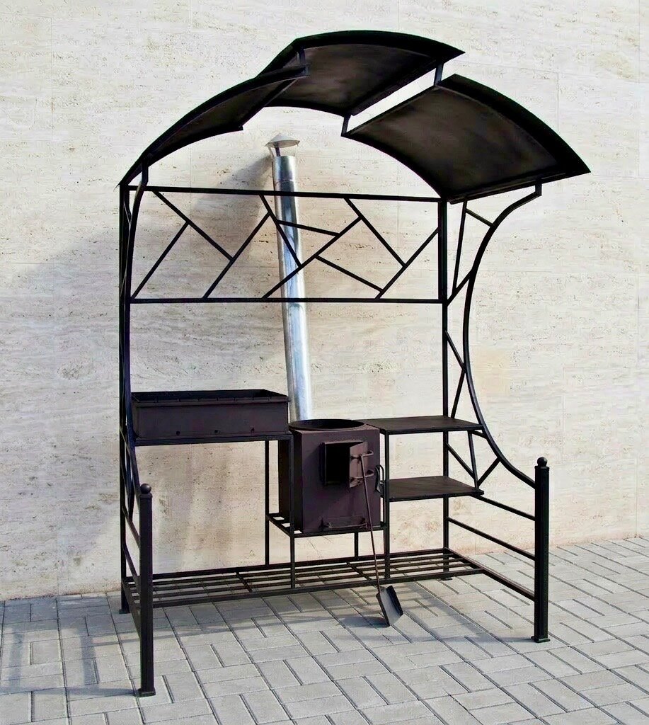 Мангал с крышей "Авангард", черный, толщина стенок топки 3 мм