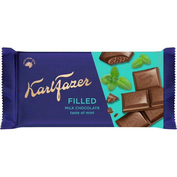 Шоколад молочный Karl Fazer с мятной начинкой, 121 г (Финляндия)