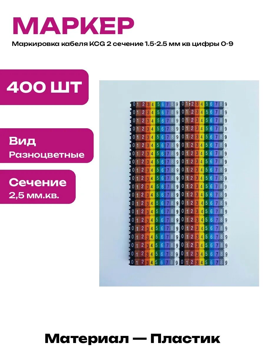 Маркеры для кабеля пластик цифры 0-9 сечение 1.5-2.5 мм кв