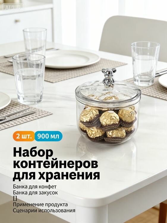 Банка для сыпучих продуктов, 900 мл, 2 шт