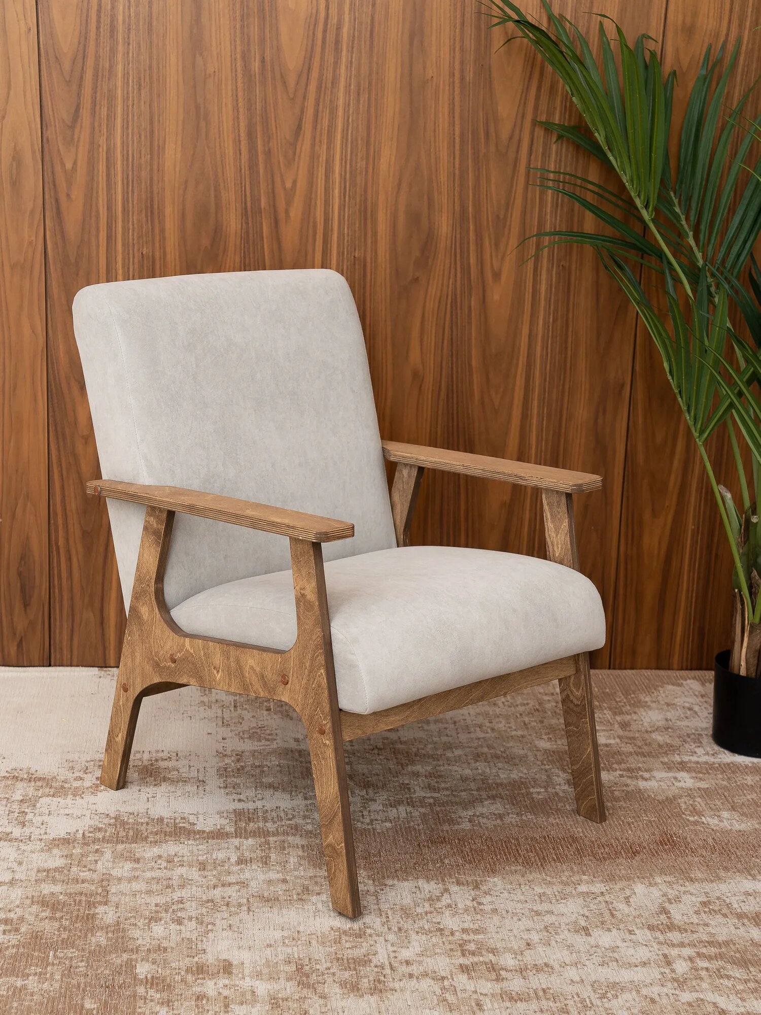 Кресло ZASIDELIS "Чили" в гостиную, мягкое, велюр, светло-серый/коричневый 1 шт.