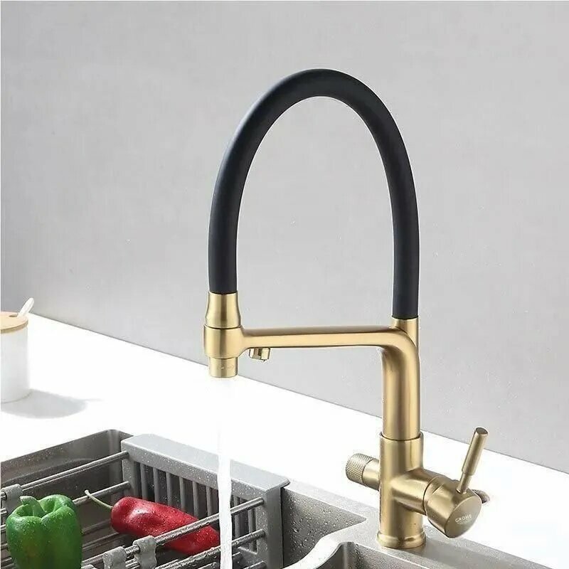 Смеситель для кухни GROHE, экологически чистая латунь, с насадкой для питьевой воды, силиконовый шланг, поворот на 360 , хром