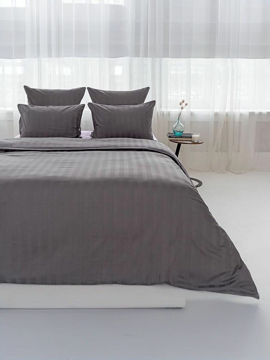 Комплект постельного белья, сатин евро Ривьера серая. STENOVA HOME