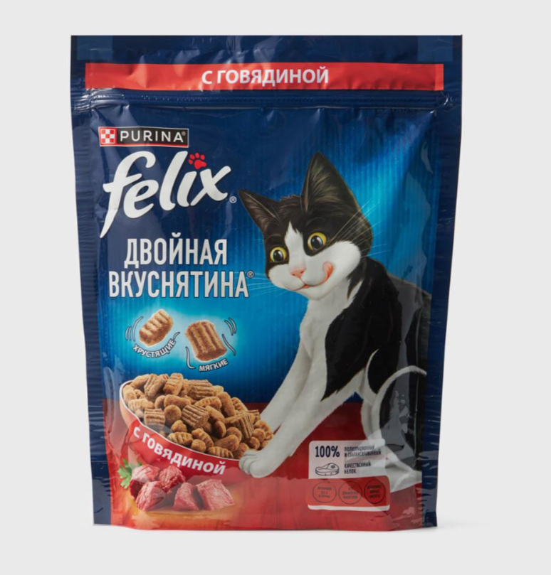 Сухой корм Felix Двойная вкуснятина с мясом повседневный для