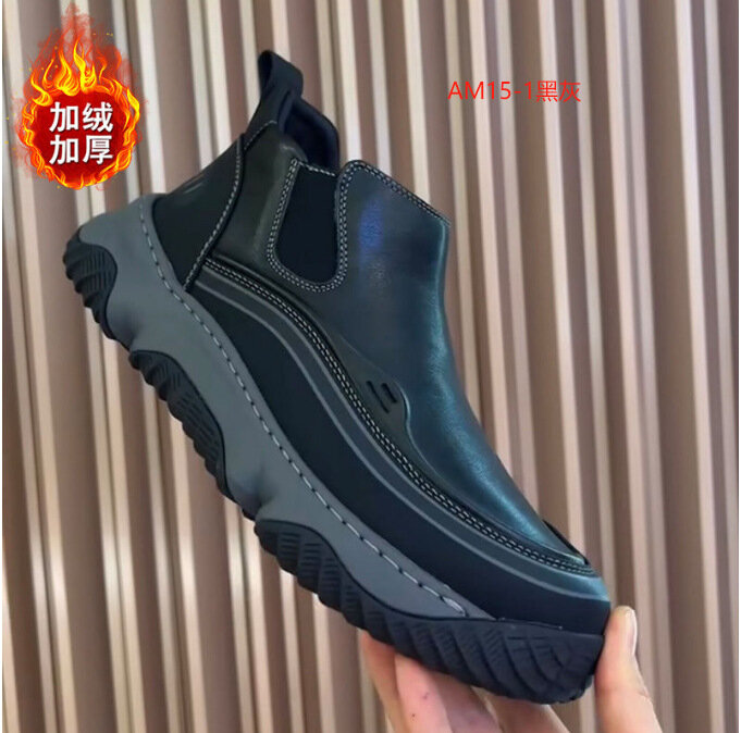 JYL Мужские кеды Для зимних прогулок Удобные Теплые Кожа+плюш/black gray
