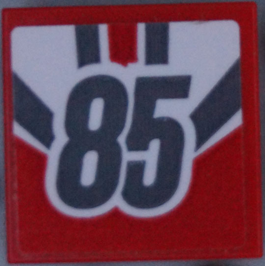Tile 2 x 2 with Dark Bluish Gray Number 85 and Stripes Pattern (Sticker) - Set 60145, 3068pb1296 Red U