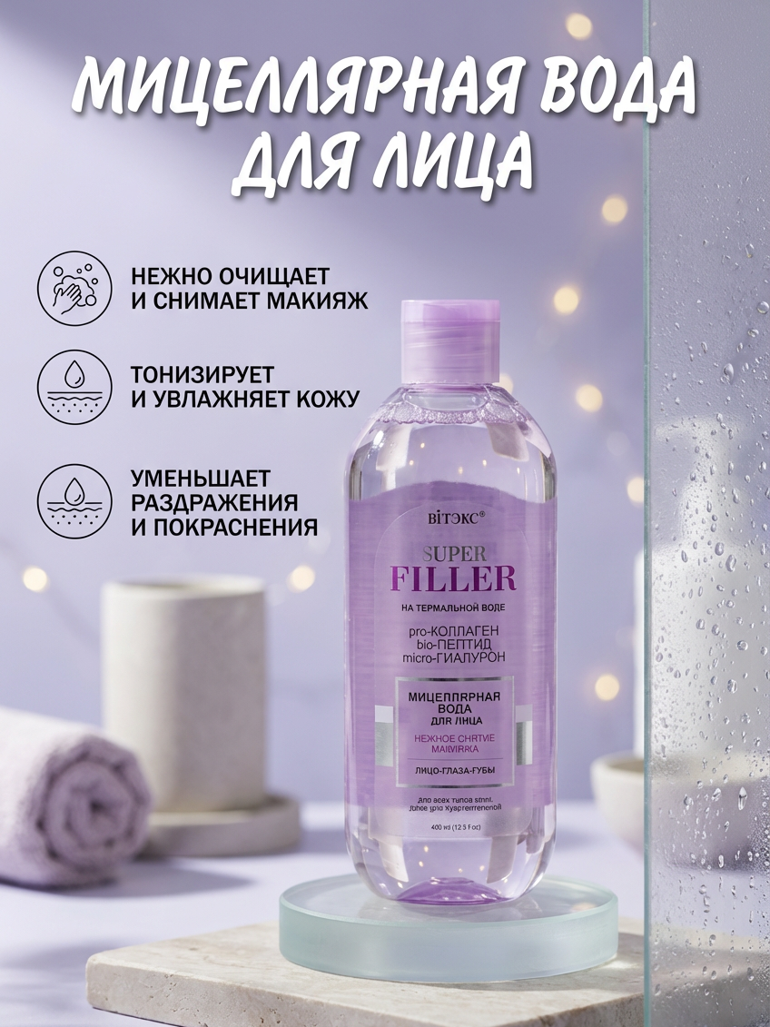 Мицеллярная вода на термальной воде, для снятия макияжа 400мл