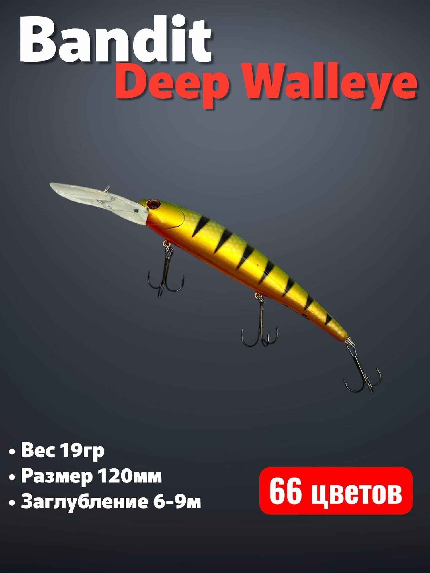 Воблер Bandit Deep Walleye 6-9м 120мм, воблер для троллинга
