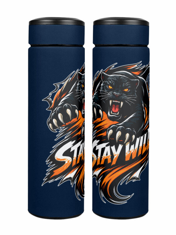 Термос «STAY WILD дикая пантера» (темно-синий)