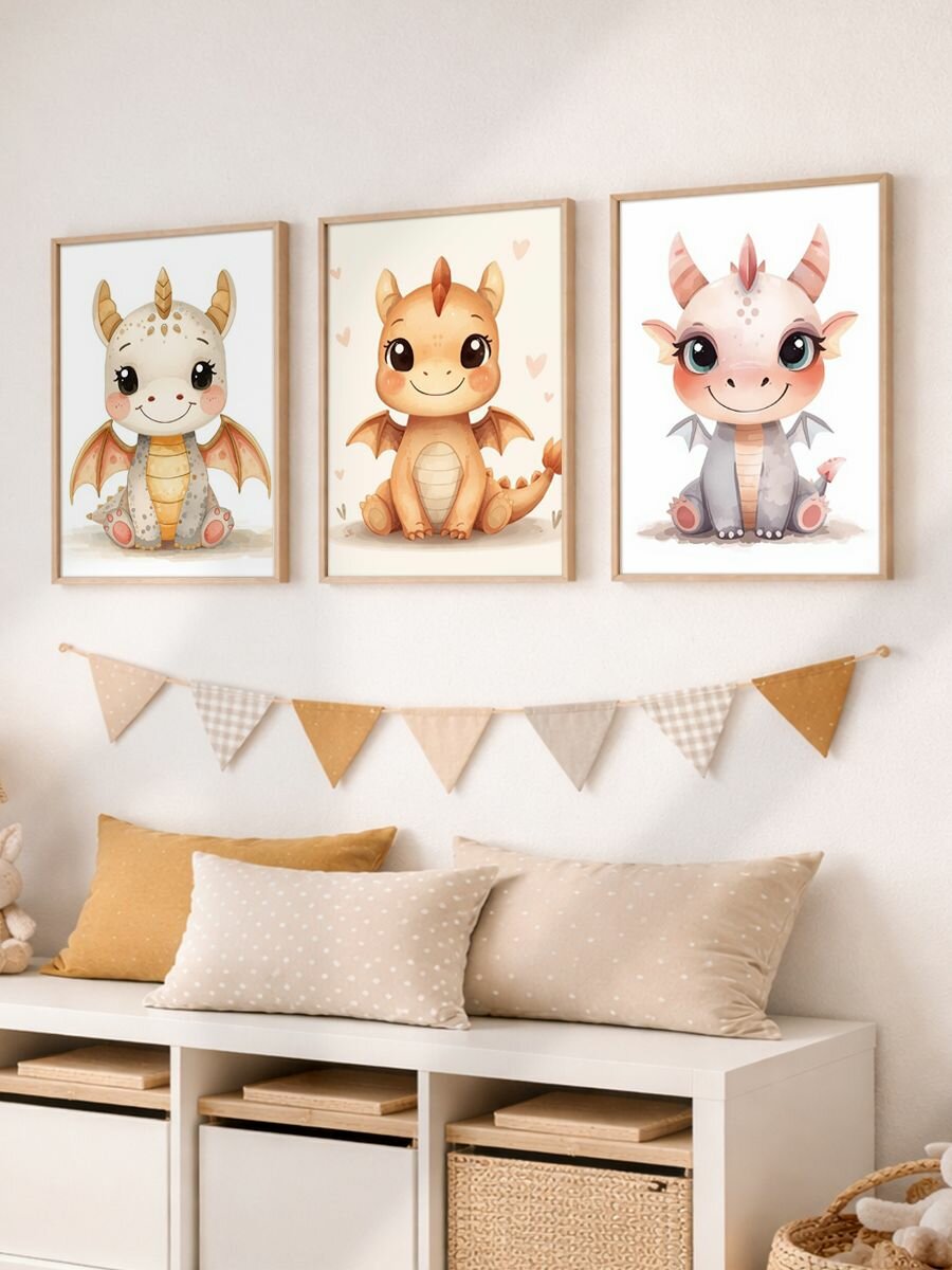 Постеры А4 в детскую комнату Драконы 3 шт, 21х30 см