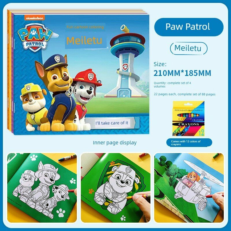 Набор раскрасок Paw Patrol с 12 карандашами - мультфильмовая тетрадь для малышей 3+ лет