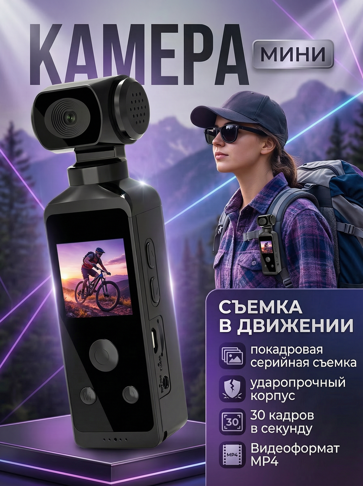 Карманная экшн-камера 4K Wi-Fi с ЖК дисплеем, микрофоном и чехлом для дайвинга