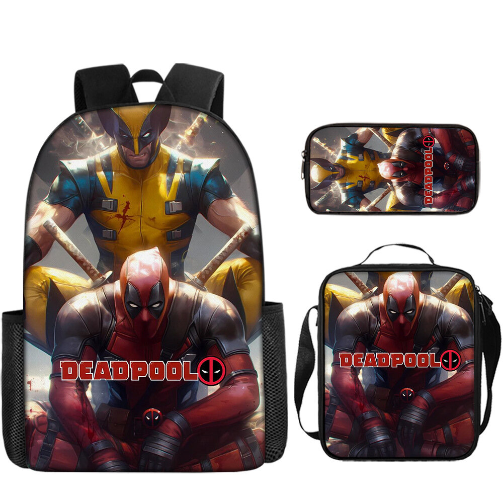 Новый комплект из трех предметов Deadpool, сумка-пенал, студенческий рюкзак с героями мультфильмов, набор из трех предметов с трансграничным принтом