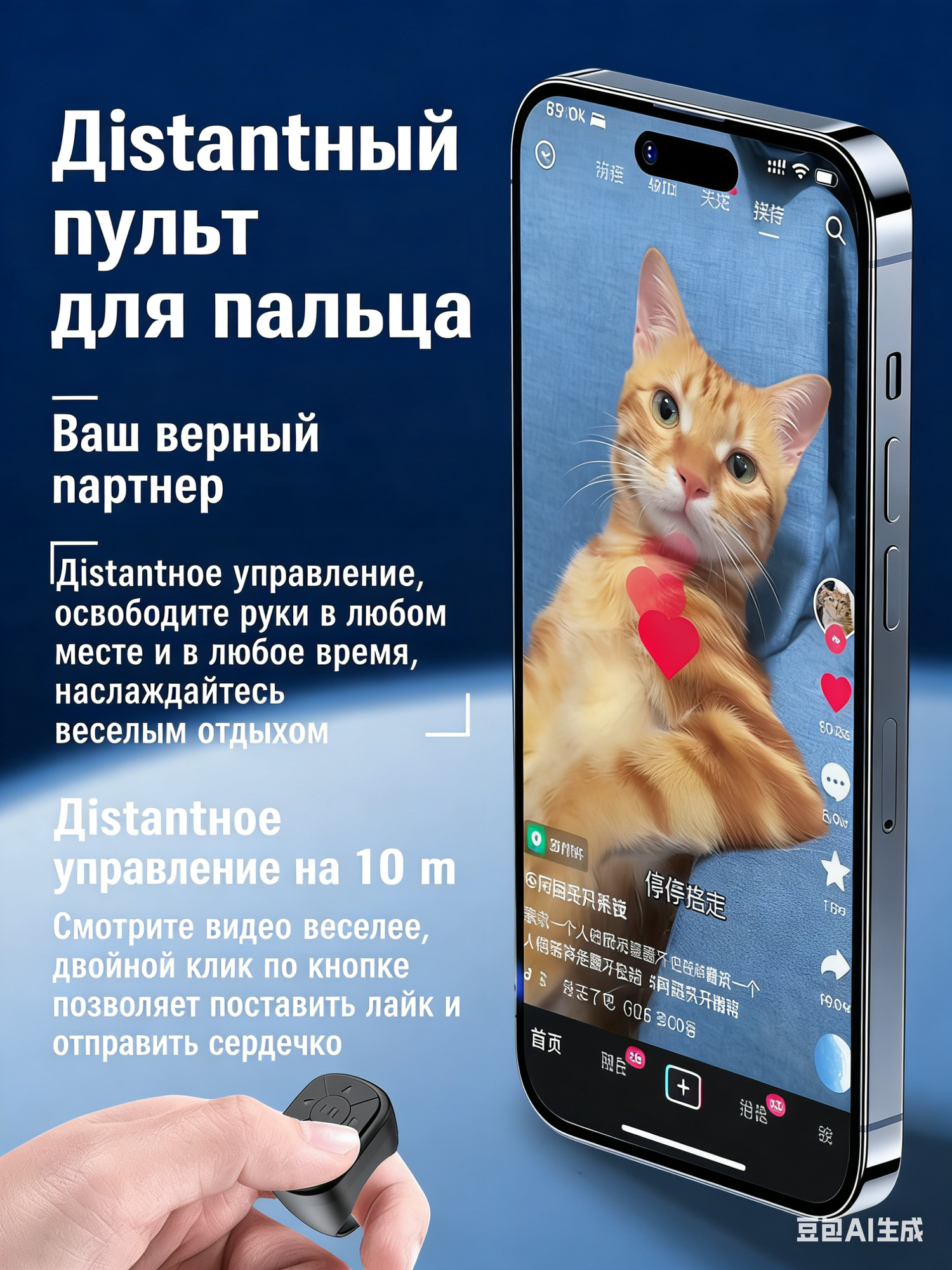 Пульт дистанционного управления Bluetooth-кольцом мобильного телефона-Черный