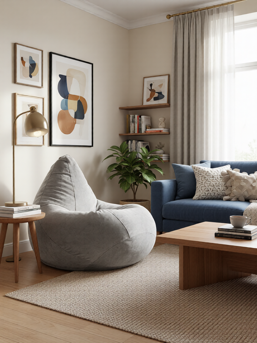 Мир Пуффов Кресло-мешок «Груша» размер- XXL(ростом до 170см), Велюр светло- серый), съемный чехол на молнии