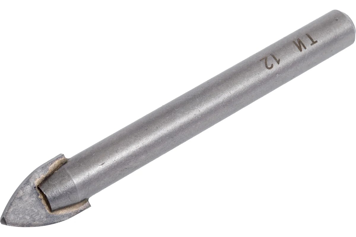 Сверло по стеклу и керамике TOOLAS 12 мм с твердосплавной напайкой, двухрежущими гранями, цилиндрическим хвостовиком для дрелей аккумуляторных и ударных, длина 99 мм