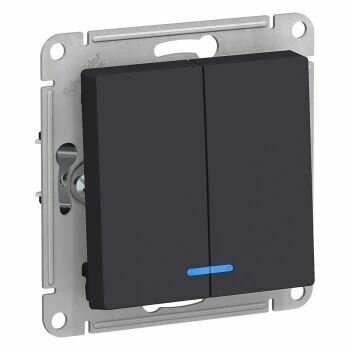 Выключатель 2-клавишный, с подсветкой, Карбон, серия Atlas Design, Schneider Electric ATN001053