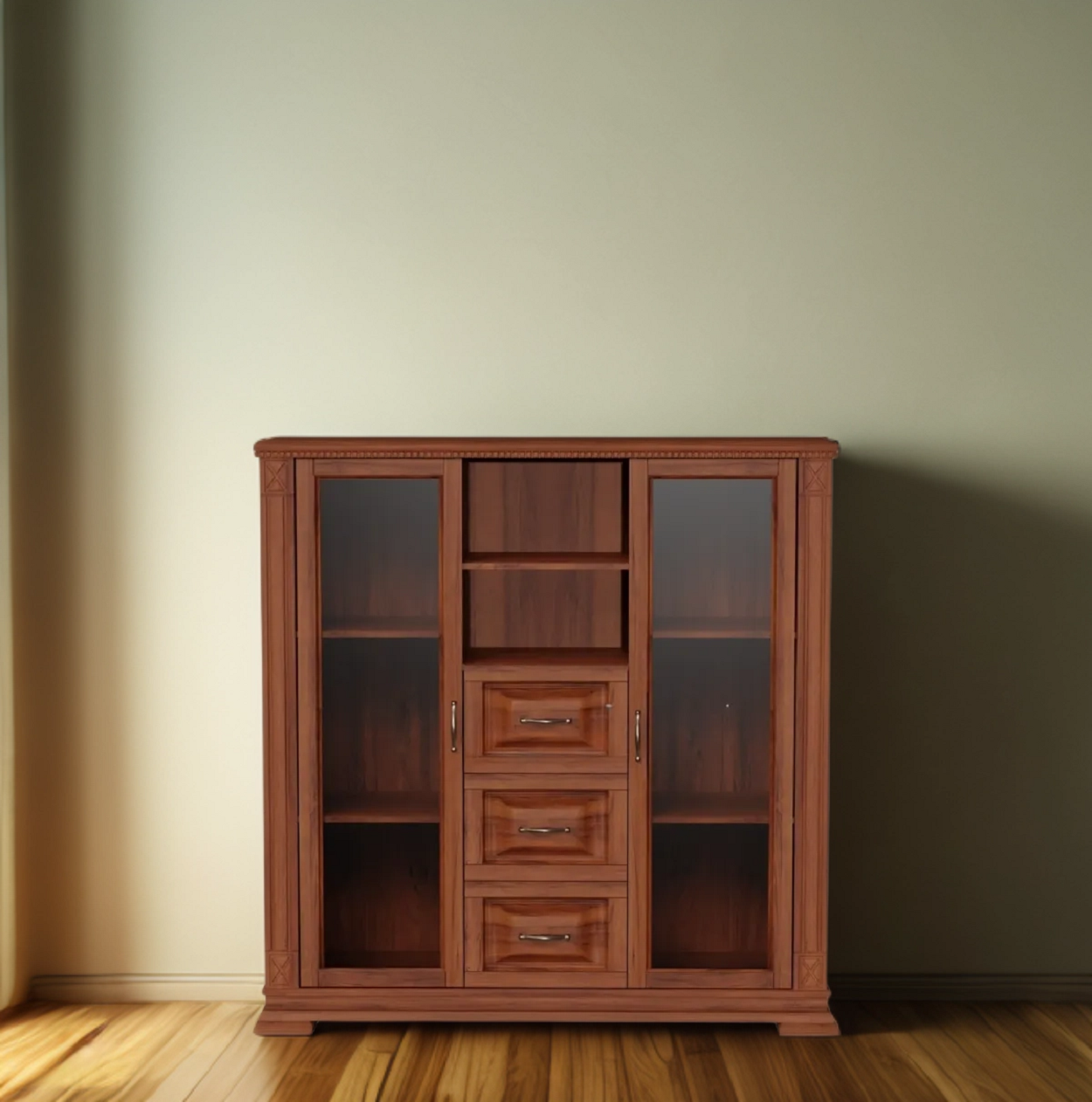 Комод-витрина из массива сосны ммк-древ Верди 202, 120x45x120 дуб 2