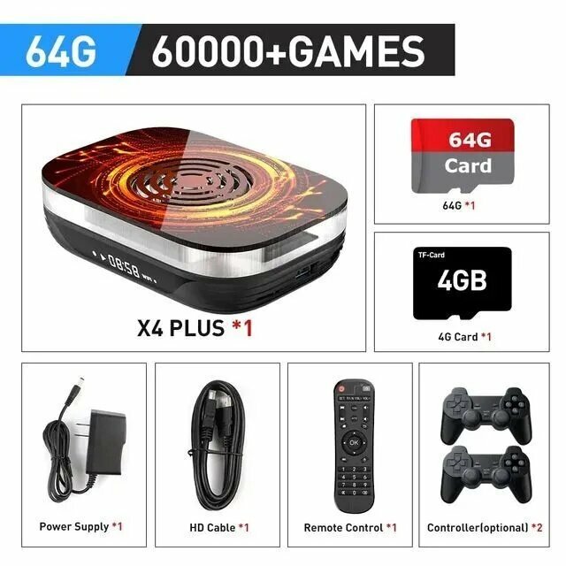 Игровая консоль Kinhank Super Console X4 Plus в стиле ретро со встроенными 65000+ играми, Plug and Play, система Android 11/Emuelec 4.6/CoreE, чип S905X4, 2.4G/5G, BT 5.0