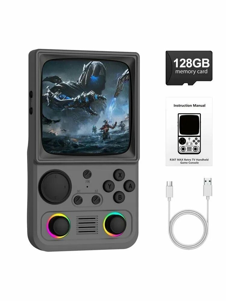 AISLPC Игровые приставKи R36T MAX, 4,0-дюймовый ЭЛТ-экран в стиле ретро, 4000 мАч,128G, поддержка Wi-Fi, серый
