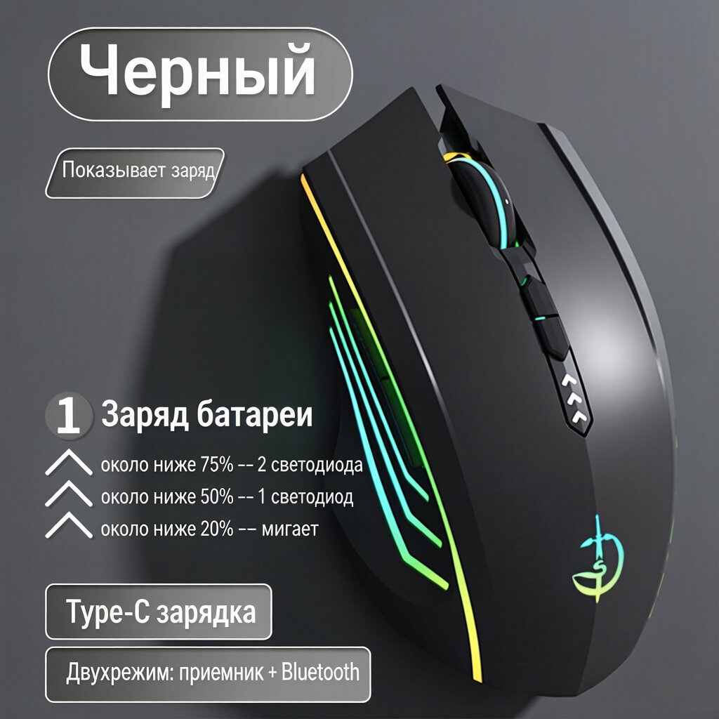 Мышь Kensei M-800 "Меха" игровая, USB-приемник, RGB-подсветкой, черный