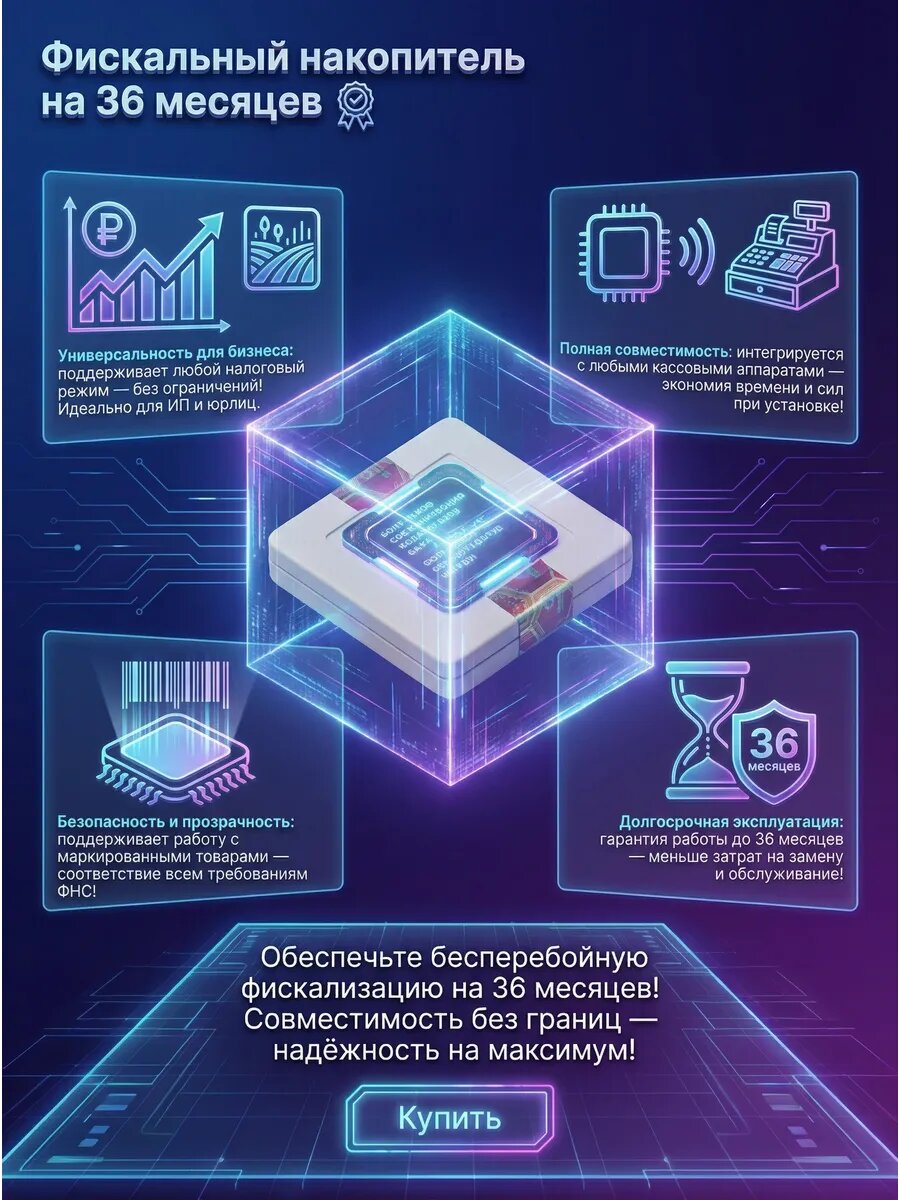 Фискальный накопитель 36 месяцев, Инвента, для онлайн-касс, маркировка