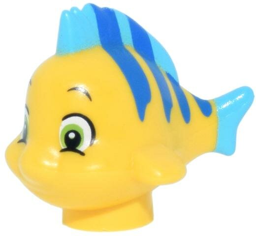 Деталь Lego 15679pb04 Fish, The Little Mermaid with Blue Stripes, Medium Azure Dorsal and Caudal Fins, Lime Eyes with Bottom Eyelids Pattern (Flounder / Fabius)