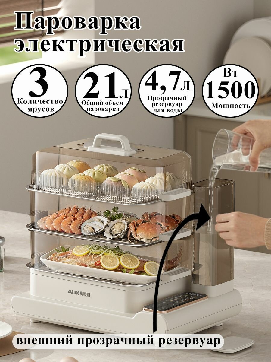 AUX Пароварка электрическая ADZ-30AZX-258C, белый, прозрачный