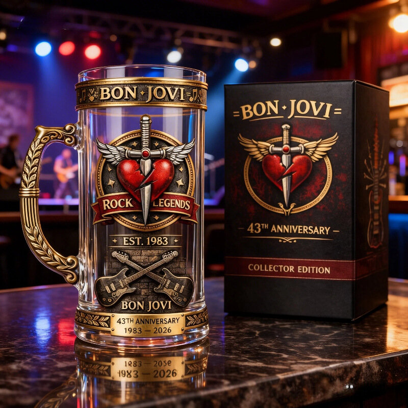 Стеклянный пивной бокал, Кружка разливного пива Bon Jovi, Пинтовый стаканчик