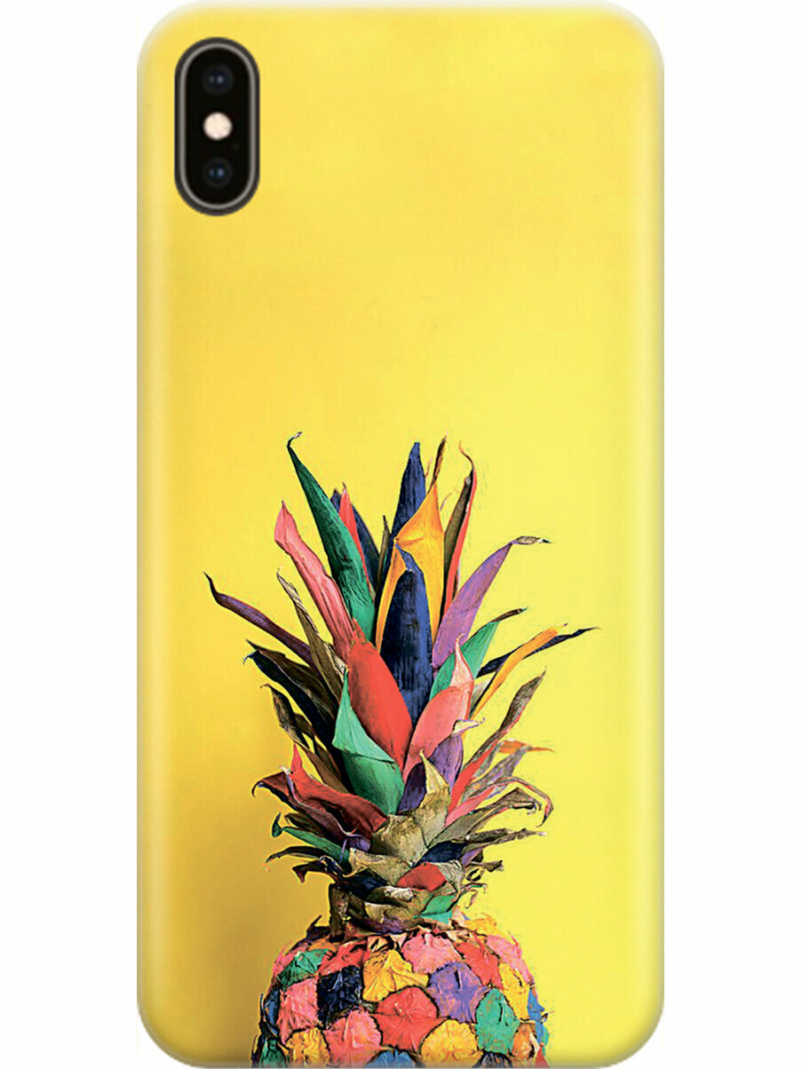 Силиконовый чехол на Apple iPhone XS Max / Эпл Айфон Икс Эс Макс с рисунком "Ананас на желтом"