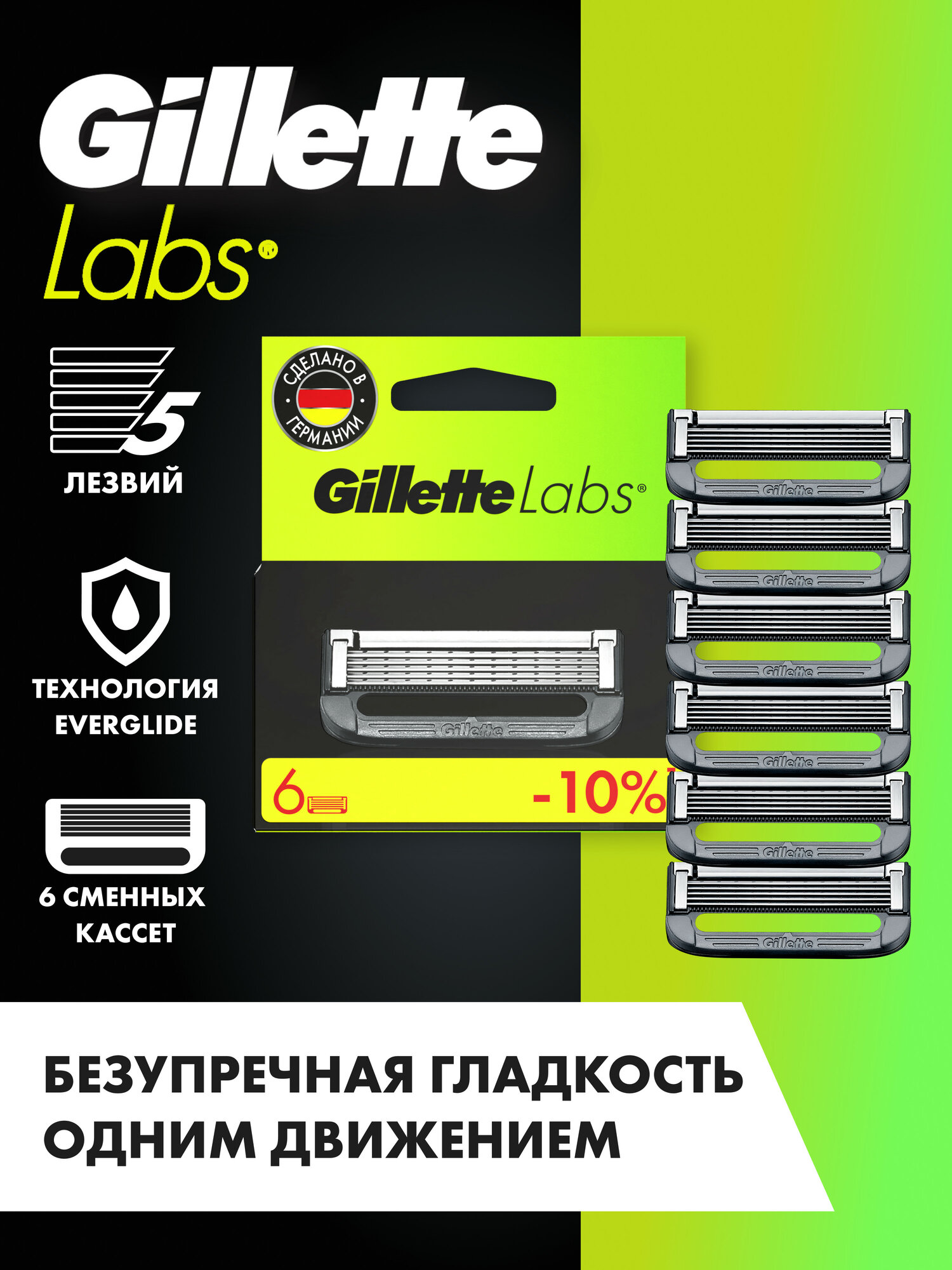 Сменные кассеты Gillette Labs для мужской бритвы, 5 лезвий, 6 шт