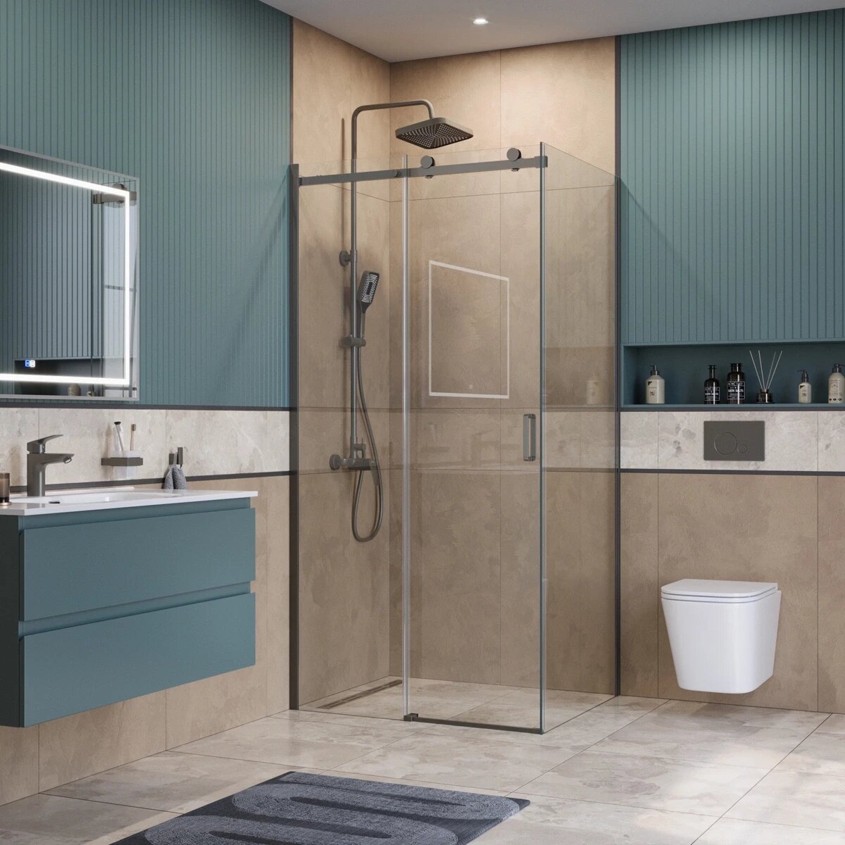 Душевой уголок BelBagno SOFT_CLOSE-2-AH-1 100х100 стекло прозрачное/профиль оружейная сталь