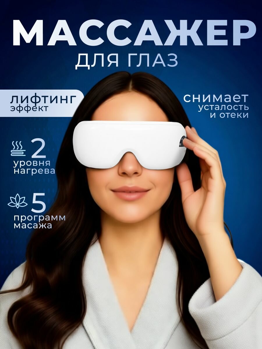Массажер для глаз электрический с подогревом, электромассажер, очки от отеков и синяков под глазами