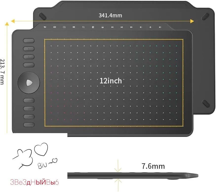Графический планшет 12-дюймовый графический планшет GAOMON M1220 оснащен 8 клавишами быстрого доступа и 13 мультимедийными клавишами, поддерживает 8192 градаций серого и совместим с системами Mac OS/Windows/Android, что делает его идеальным выбором для про