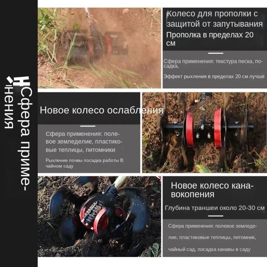 ARIDOO Насадка культиватор для триммера, пара лезвий для колес, черная, длина 10 см, диаметр 15 см — фото 1