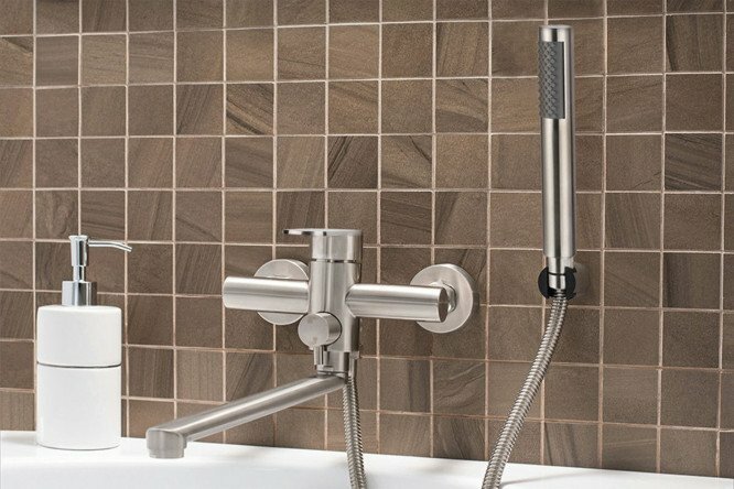 Смеситель для ванны, РМС, с картриджем, нержавеющая сталь, SUS124-006EP