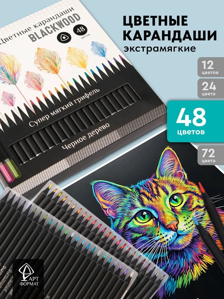 Цветные карандаши АртФормат 48 цвета супер мягкие для рисования