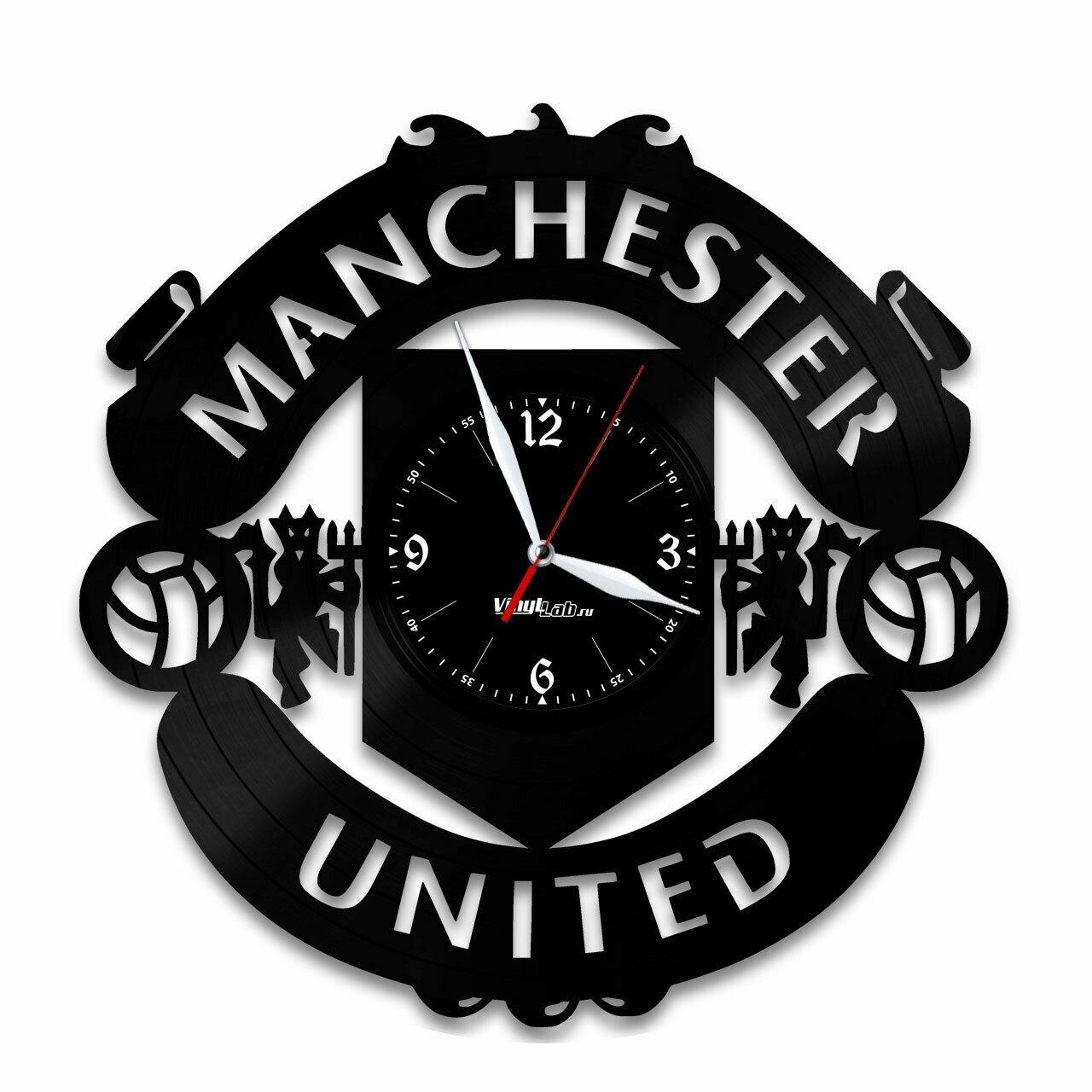 Часы из виниловой пластинки (c) VinylLab Manchester United, диаметр 30 см