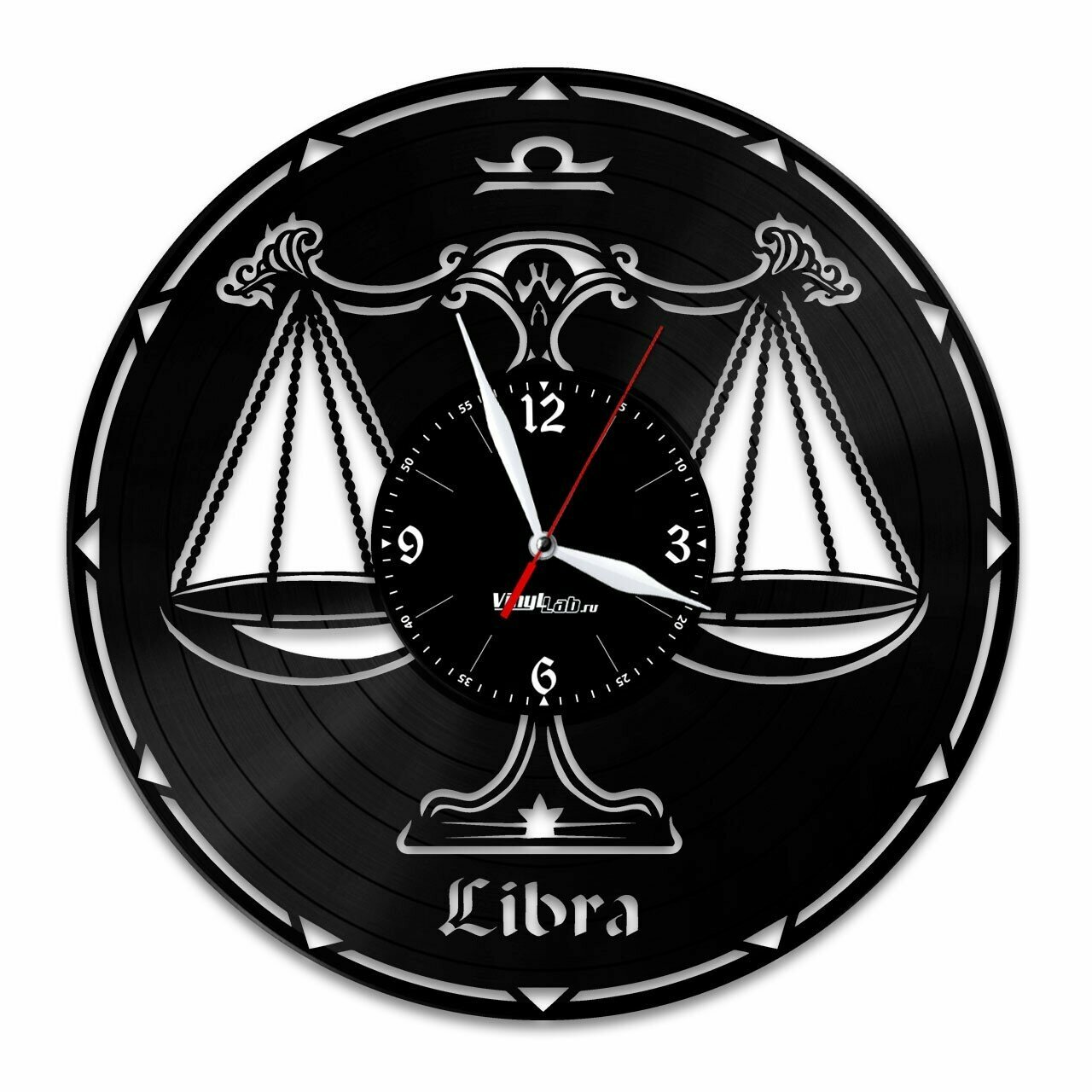 Часы из виниловой пластинки (c) VinylLab Знак зодиака «Весы»