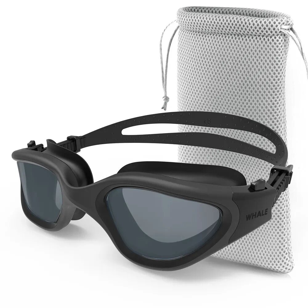 Очки для плавания WHALE, серые, Black Grey Lens