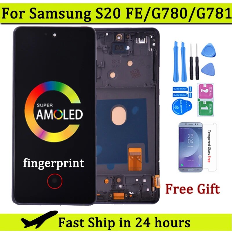 Дисплей ЖК с тачскрином для Samsung S20 FE (S20 Fan Edition) с черной рамкой