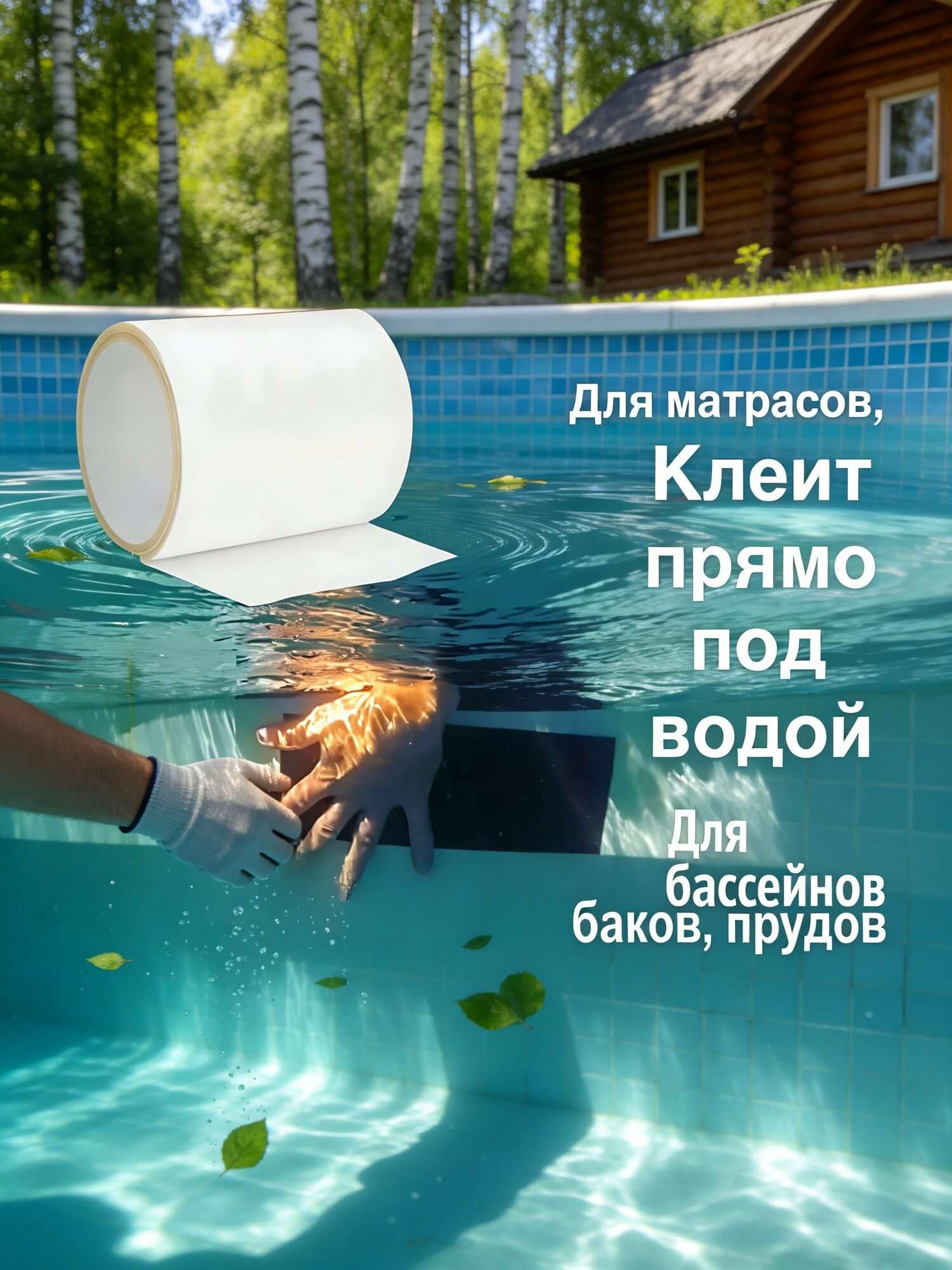 Универсальная заплатка для бассейна, самоклеящаяся лента 10 cm x 150 cm белая для ремонта, герметизации и гидроизоляции любых поверхностей