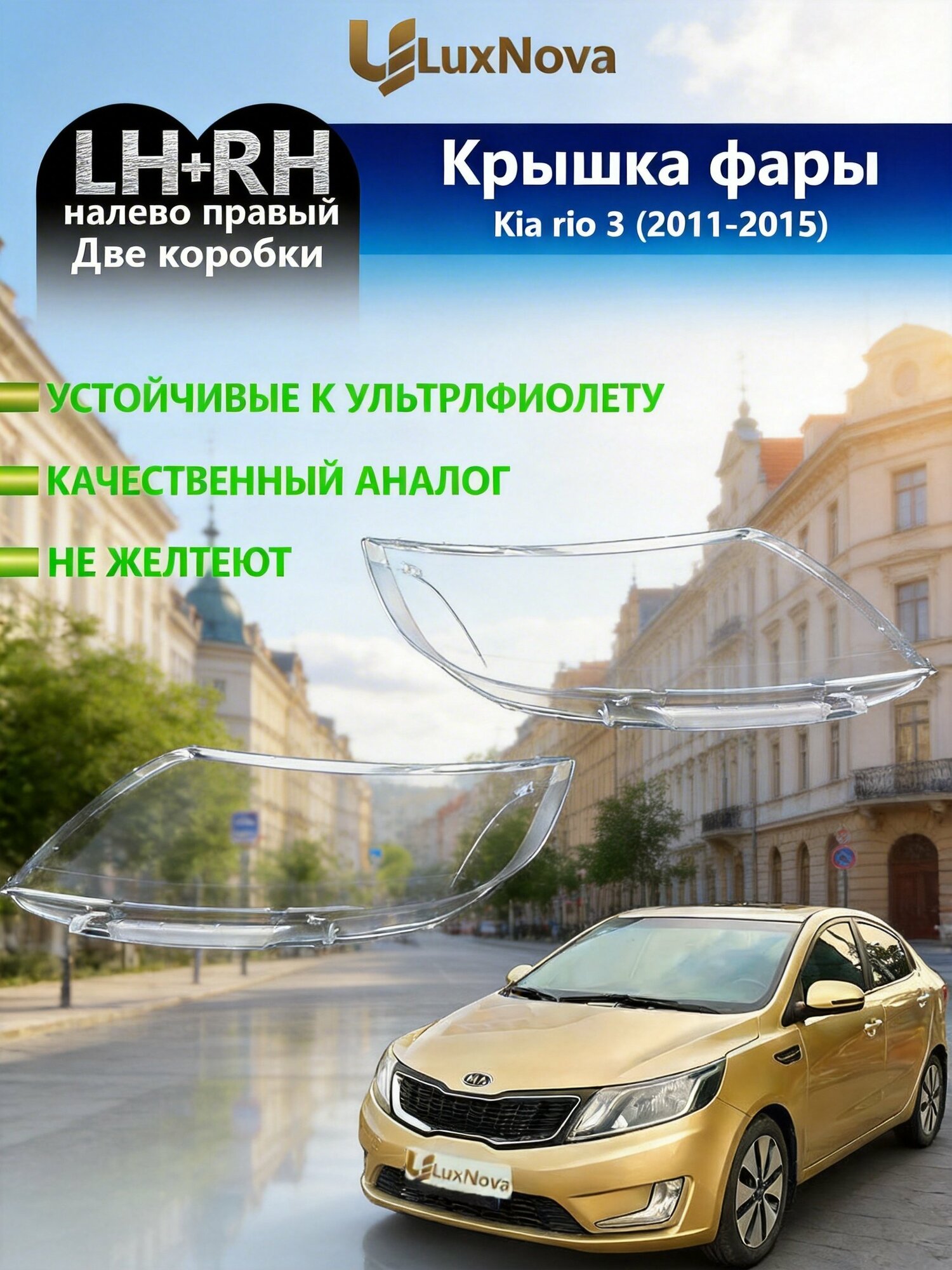 Комплект стекол фар для KIA Rio 3 2011-2015, прозрачные полимерные элементы с высокой светопропускной способностью и быстрой установкой