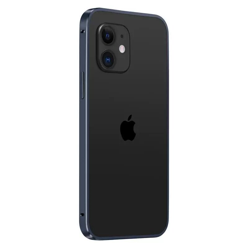 Чехол для iPhone 12 mini с металлической рамкой и сердечным крючком - темно-синий, ультратонкий, ударопрочный